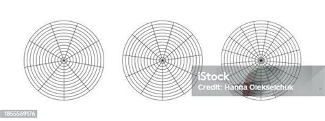 생명의 수레바퀴 템플릿 라이프 스타일 균형의 서클 다이어그램 삶의 모든 영역을 시각화하기 위한 코칭 도구 세그먼트가 있는 극좌표 동심원 극지 그래프 용지의 공백 벡터 아이콘