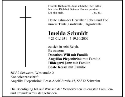 Traueranzeigen Von Imelda Schmidt Trauer In Nrwde