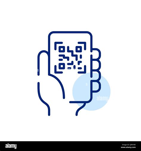 Hand Holding A Smartphone Scanning Qr Code Pixel Perfect Editable Stroke Line Art Icon Stock