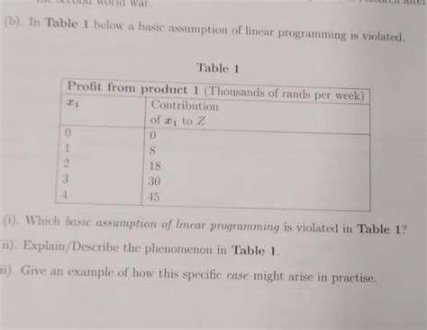 Solved B In Table 1 Below A Basic Assumption Of Linear