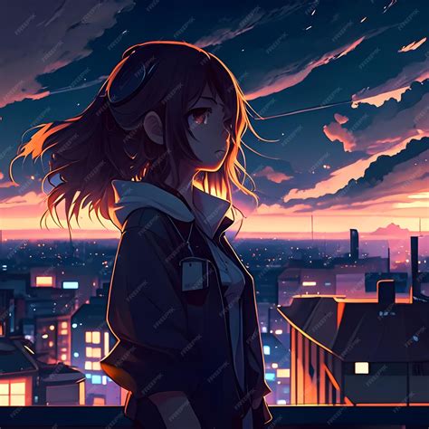 Premium Photo Sad Girl Anime Character In Rooftop