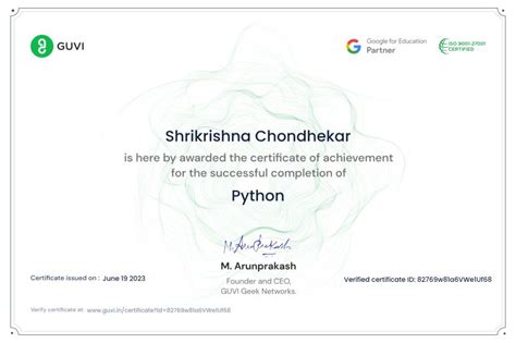 shrikrishna sanjay chondhekar on linkedin my python certificate
