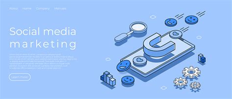 소셜 미디어 마케팅 아이소메트릭 장면 Sometric 소셜 미디어는 좋아요와 팔로우 또는 마케팅 자석 참여 추종자 개념 벡터 그림 개념 3차원 형태에 대한 스톡 벡터 아트