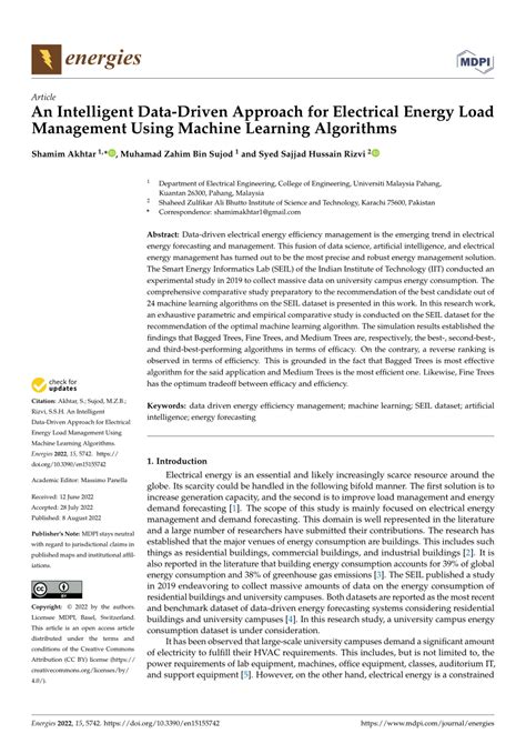 Pdf An Intelligent Data Driven Approach For Electrical Energy Load Management Using Machine