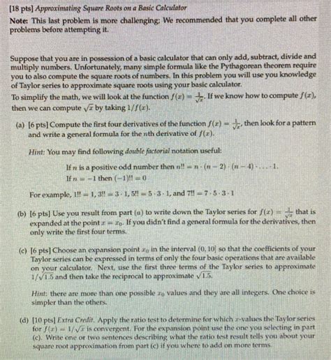 Solved 18 Pts Approximating Square Roots On A Basic