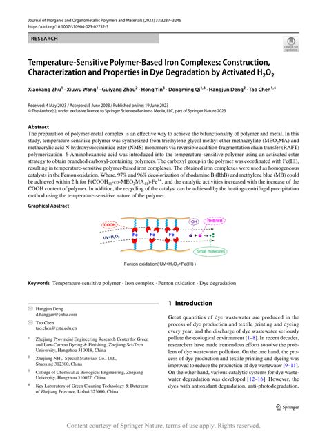 Temperature Sensitive Polymer Based Iron Complexes Construction Characterization And