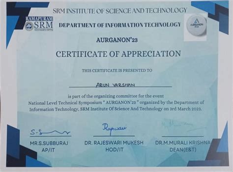 Arun Varshan On Linkedin I Am Glad To Share My Organizing Committee Certificate For Aurganon23 By