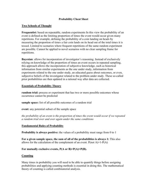 Probability Cheat Sheet Theory Download Printable Pdf Templateroller