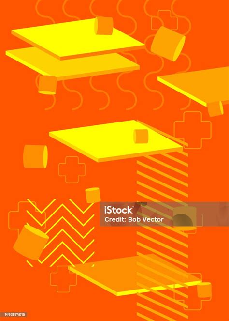 노란색 간단한 기하학적 벡터 배너 포스터 생동감 넘치는 오래된 기하학적 모양 배경 추상적인 복고풍 그래픽 바쁜 사이코델릭 체적 예술 삽화 1960 1969 년에 대한 스톡