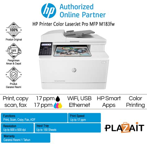 Printer Hp Color Laserjet Pro Mfp M183fw Hp Harga Rp 7 300 000 Plaza It