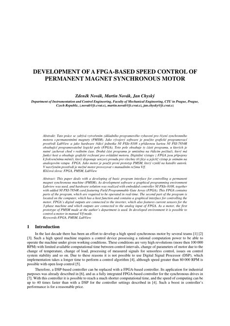 Pdf Development Of A Fpga Based Speed Control Of Permanent Magnet