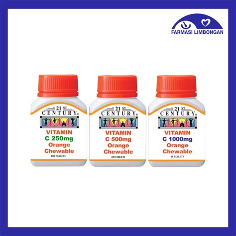 21st Century Vitamin C Chewable Orange 250mg X 100s 500mg X 100s 1000mg X 60s Farmasi