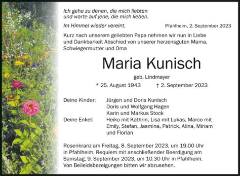 Traueranzeigen Von Maria Kunisch Schwaebischede Trauerportal