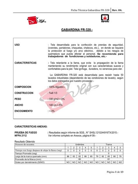 Caltex Test Report Tela De Gabardina Pdf Pdf
