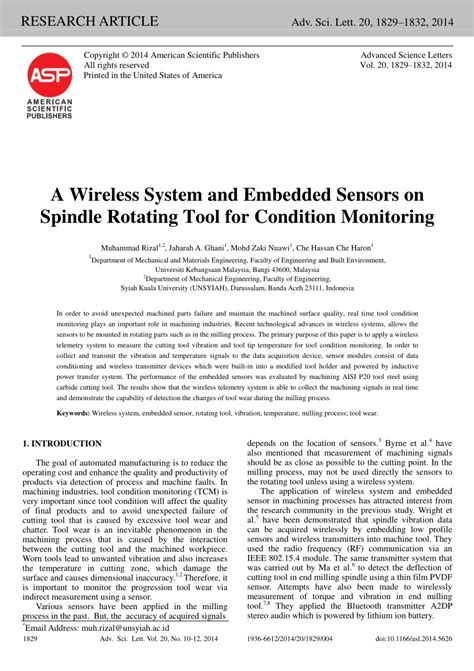 Pdf A Wireless System And Embedded Sensors On Spindle Rotating Tool