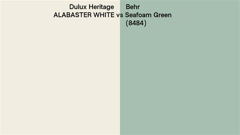 Dulux Heritage Alabaster White Vs Behr Seafoam Green 8484 Side By
