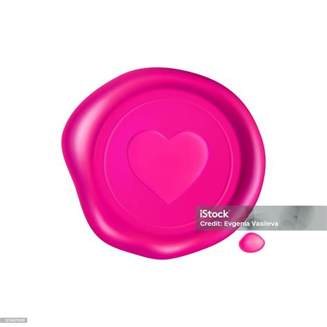 심장이 있는 핑크 왁스 씰 흰색 배경에 격리 된 왁스 씰 스탬프 사실적인 보장 핑크 스탬프 사실적인 3d 벡터 일러스트레이션 3차원 형태에 대한 스톡 벡터 아트 및 기타