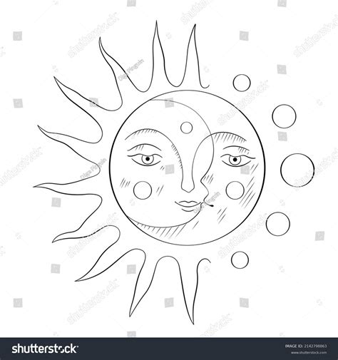 Sun Moon Celestial Line Art Black Stock Vector Royalty Free