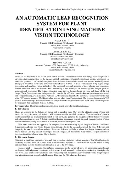 Pdf An Automatic Leaf Recognition System For Plant Identification