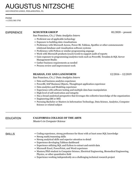 Data Analytics Intern Resume Samples Velvet Jobs