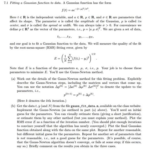 Solved 71 Fitting A Gaussian Function To Data A Gaussian Function