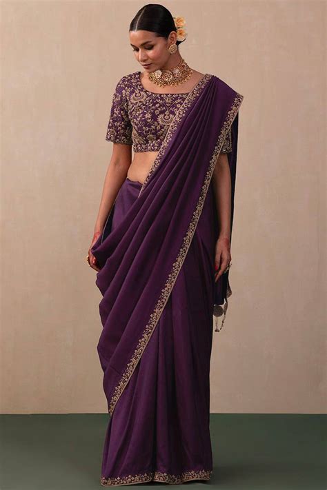 Silk Dark Purple Embroidered Light Weight Saree Sarv179483
