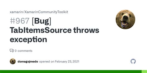 [bug] tabitemssource throws exception · issue 967 · xamarin