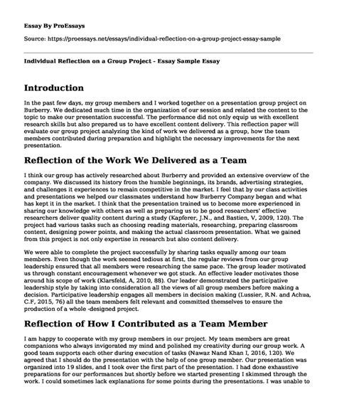 📌 Individual Reflection On A Group Project Essay Sample Free Essay