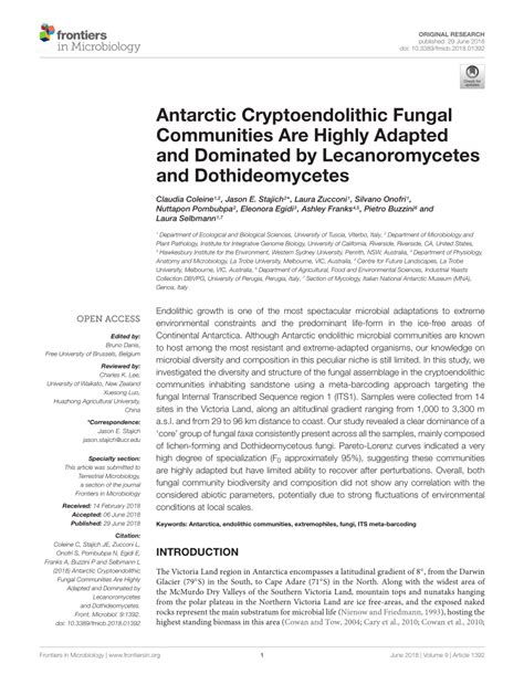 Pdf Antarctic Cryptoendolithic Fungal Communities Are Highly Adapted And Dominated By
