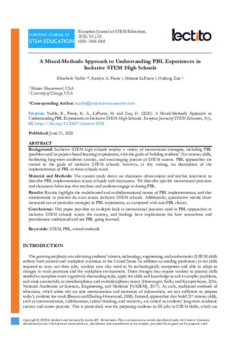 Pdf A Mixed Methods Approach To Understanding Pbl Experiences In
