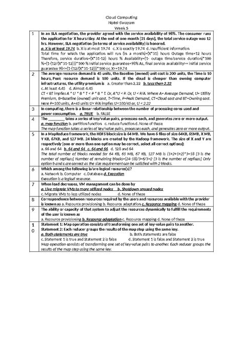 Cc W5 Iitk Cloud Computing Nptel Swayam Week 5 1 In An Sla Negotiation The Provider Agreed