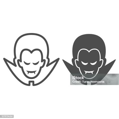 드라큘라 라인과 솔리드 아이콘 할로윈 컨셉 흰색 배경에 뱀파이어 사인 모바일 컨셉과 웹 디자인을 위한 윤곽 스타일인 드라큘라 헤드 아이콘 벡터 그래픽 0명에 대한 스톡 벡터