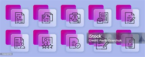 요약 세트 아이콘입니다 일 직업 포트폴리오 리뷰 추천 파일 구직 급여 공석 개념 유리 형태 스타일 비즈니스 및 광고에 대한 벡터 라인 아이콘 감시에 대한 스톡 벡터 아트 및