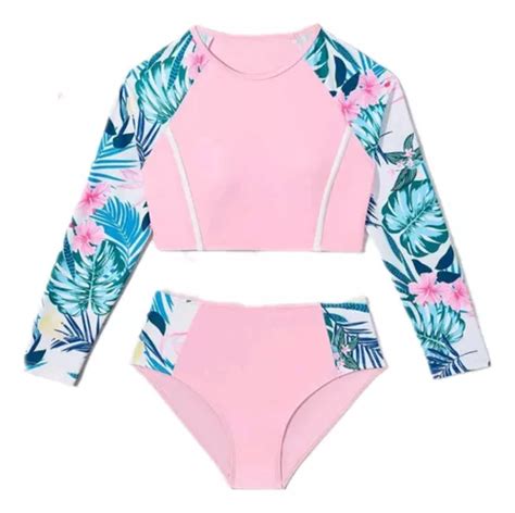Traje De Baño Niña 2 Piezas Manga Larga Protector Solar Mercadolibre