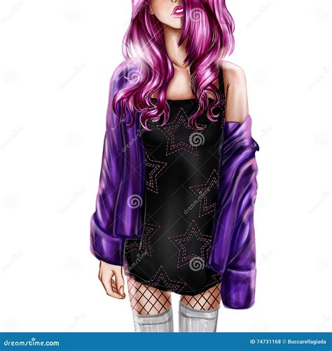Digital Illustration Of Girl With Pink Hair Stock Illustration