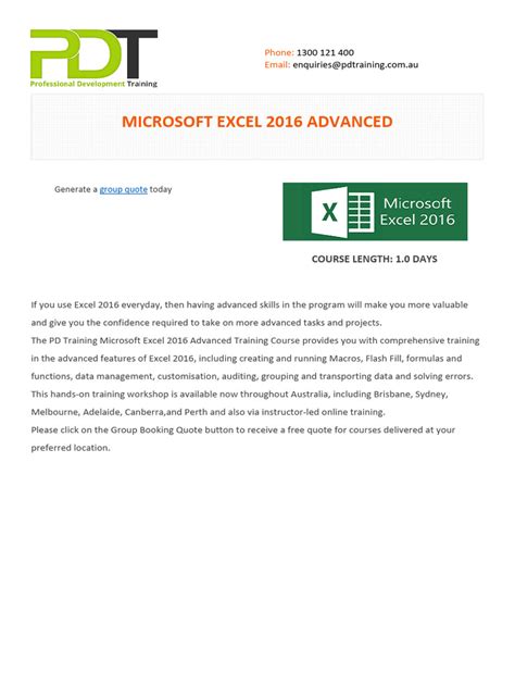 Excel 2016 Advanced Training Course Brisbane Sydney Melbourne Canberra