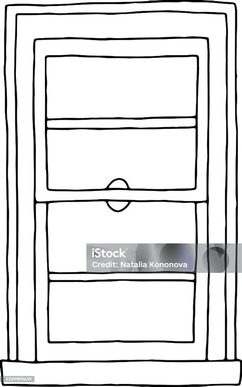프레임에 창틀이 있는 슬라이딩 직사각형 창의 윤곽선 곡선형 검은색 윤곽선으로 손으로 그린 0명에 대한 스톡 벡터 아트 및 기타 이미지 0명 개념 개념과 주제 Istock