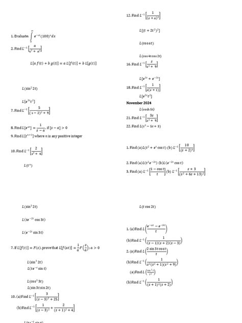 Laplace Transform Assignment Questions Pdf Mathematical Physics