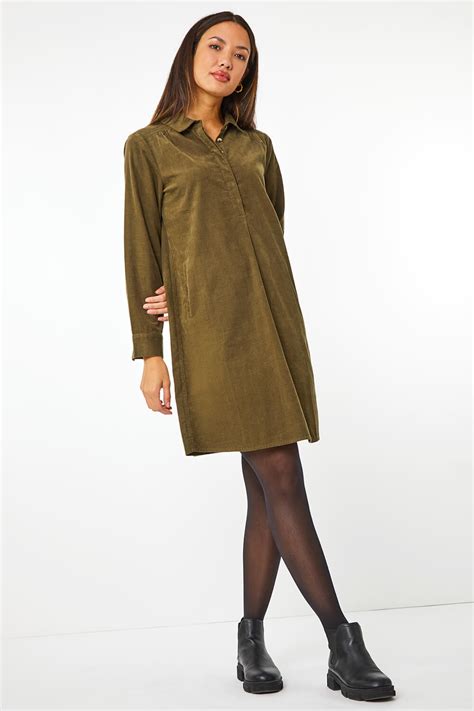 Corduroy Tunic Shirt Dress In Khaki Roman Originals Uk