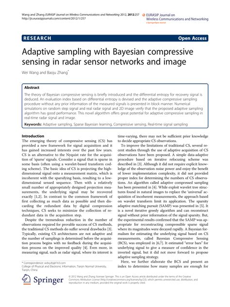 Pdf Adaptive Sampling With Bayesian Compressive Sensing In Radar Sensor Networks And Image