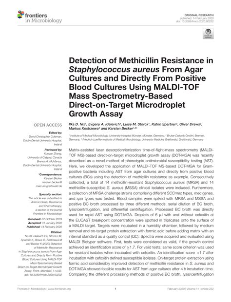 Pdf Detection Of Methicillin Resistance In Staphylococcus Aureus From