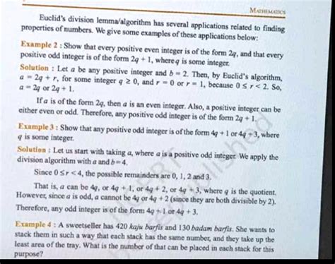 Solved Mathematics Euclids Division Lemmaalgorithm Has Several