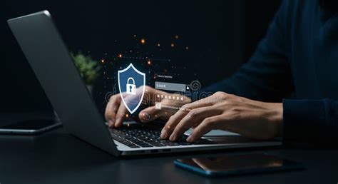 Cybersecurity Login Secure Password Entry On Laptop With Data Protection Shield For Online