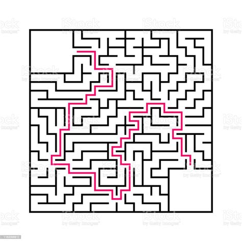 입구와 출구가있는 검은 정사각형 미로 아이들을위한 흥미롭고 유용한 게임 흰색 배경에 격리 된 간단한 평면 벡터 그림입니다 당신의 도면을위한 장소와 함께 대답과 함께 개념에
