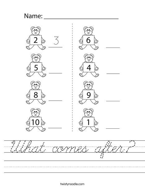 What Comes After Worksheet Cursive Twisty Noodle