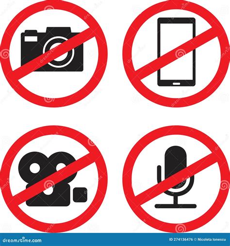 Stop Photographing Video And Audio Recording Warning Sign Collection Stock Vector
