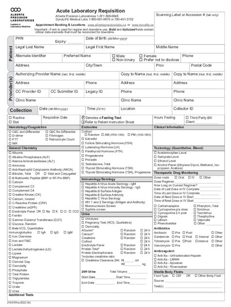 Fillable Online Acute Laboratory Requisition Alberta Health Services Fax Email Print Pdffiller