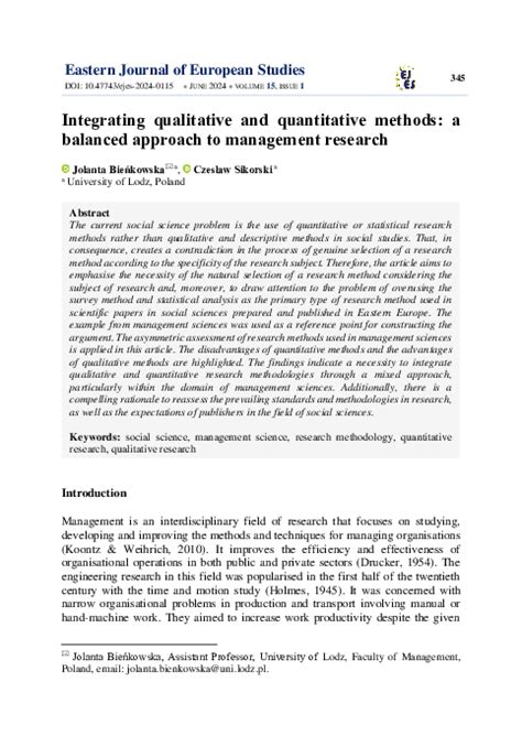 Pdf Integrating Qualitative And Quantitative Methods A Balanced Approach To Management Research