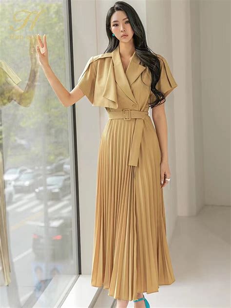 H Han Queen 여성용 이브닝 파티 드레스 레이스업 드레스 빈티지 럭셔리 우아한 플리츠 슬림 패션 여름 신상 Aliexpress