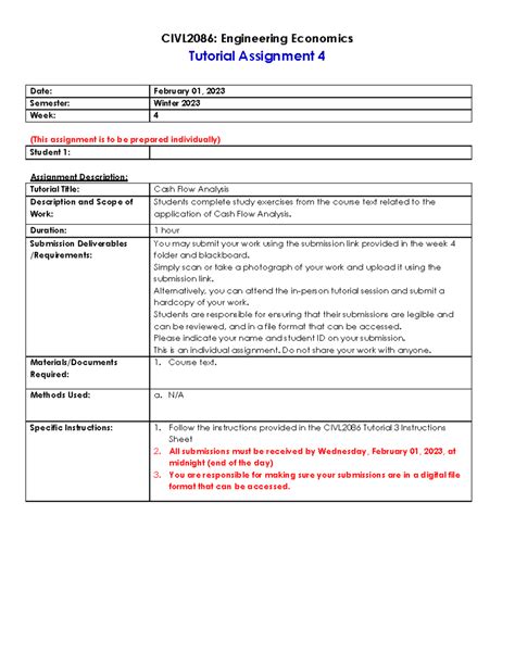Tutorial Assignment 4 2 Civl2086 Engineering Economics Tutorial